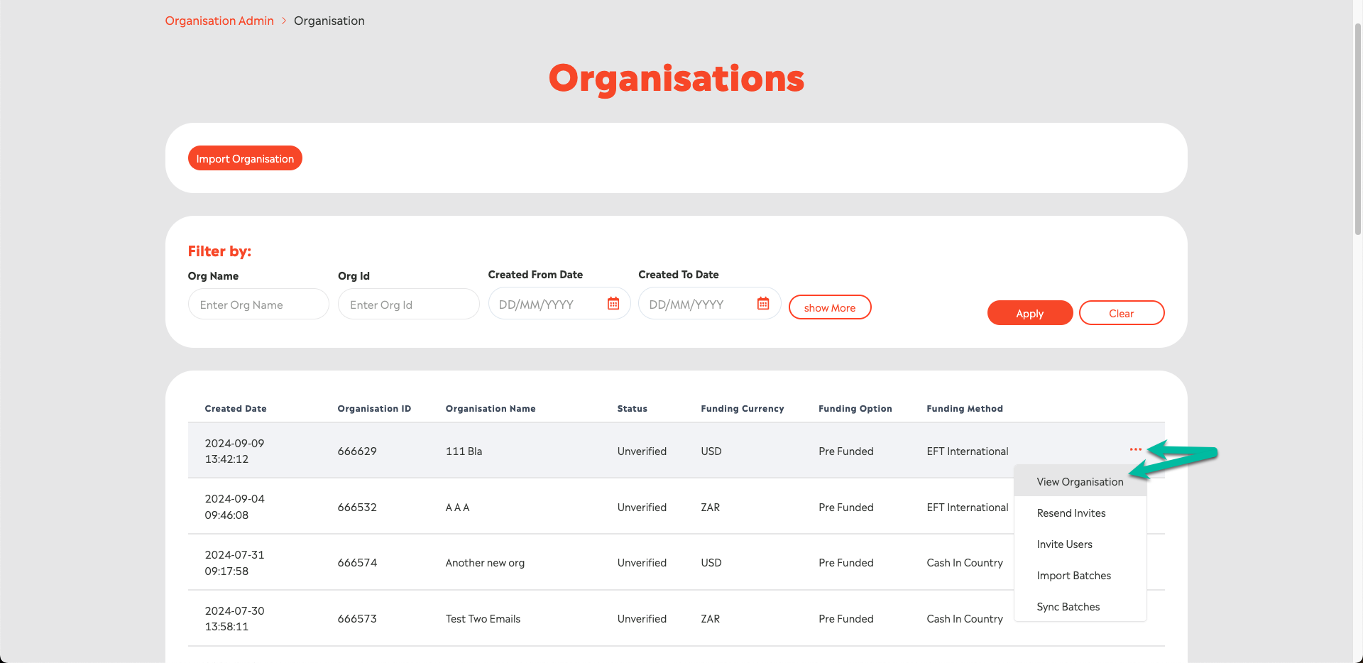 View Organisation – Enterprise Admin Support