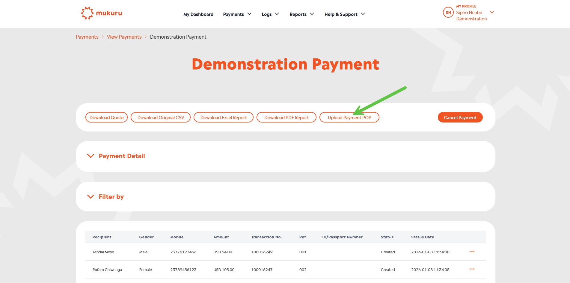 How do I upload a Proof of Payment (POP) – Enterprise Payments Support